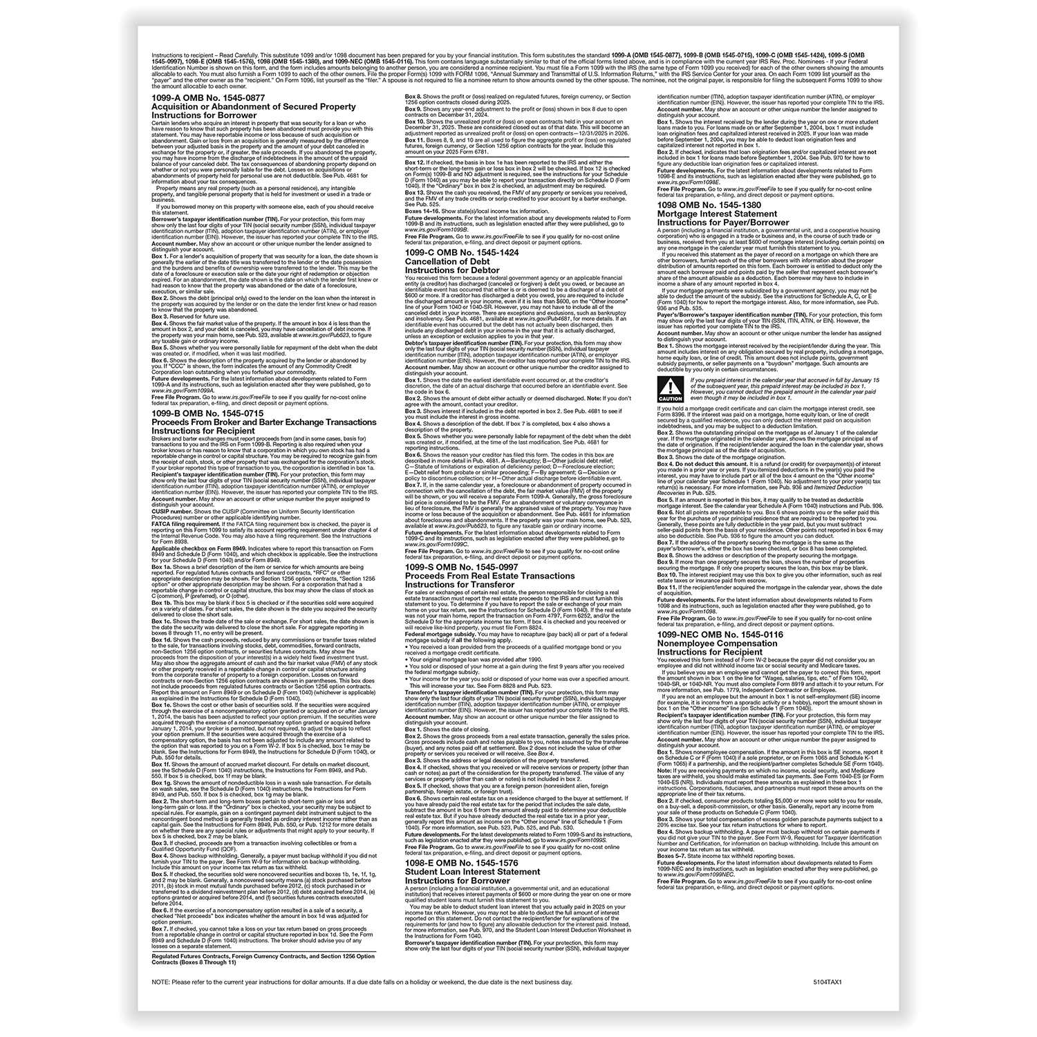 1099 Blank with Backers for 1099-A, 1099-B, 1099-C, 1099-S and 1098 ...