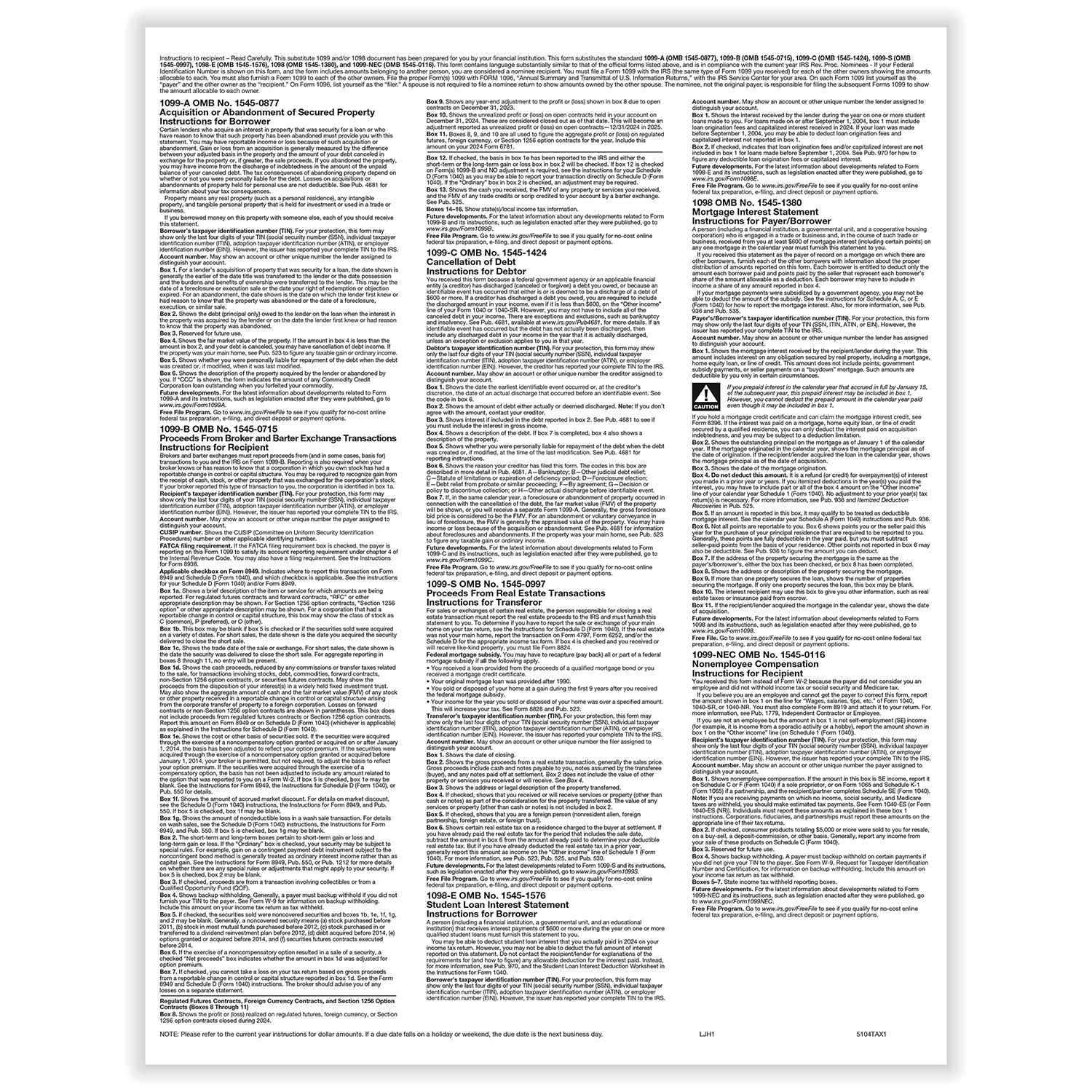 1099 Blank w Backers (1099A 1099B 1099C 1099S 1098) | Formstax