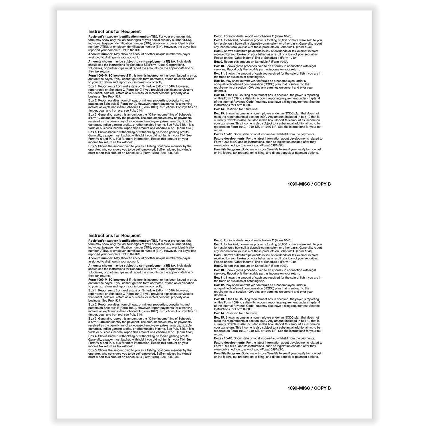 Form 1099-MISC | 1099 Copy B Recipient Tax Form | Formstax