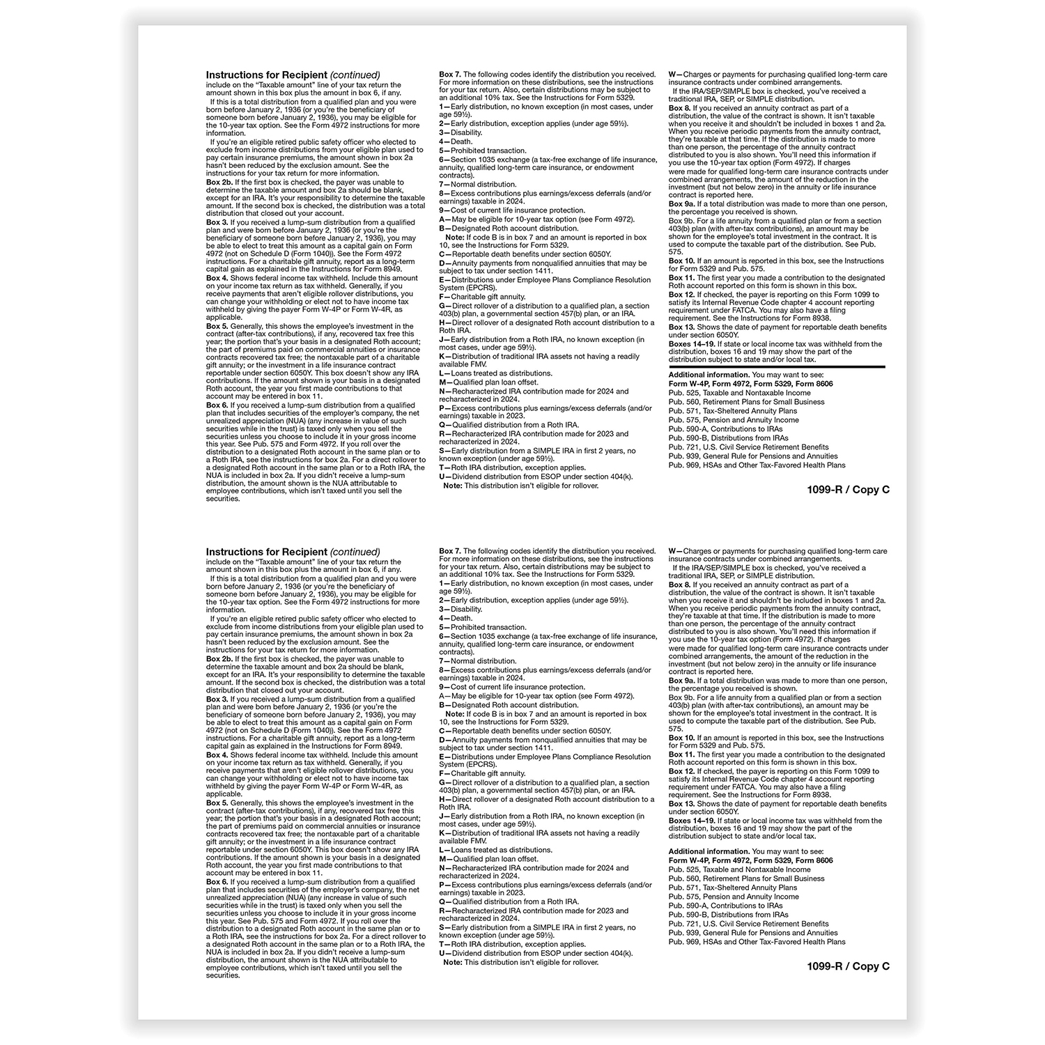 *1099-R, 2-Up, Rec Copy C and/or State, City or Local Copy | Formstax