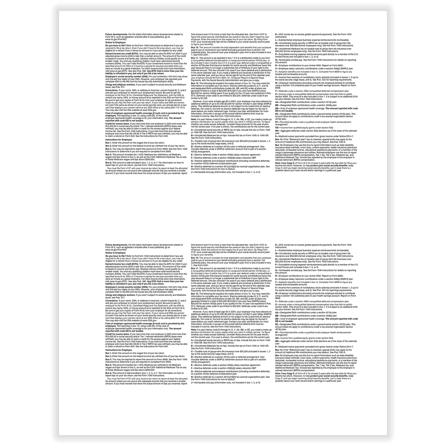 W-2 Form 2UP Blank | IRS Approved 2 Up Blank Tax Form | Formstax