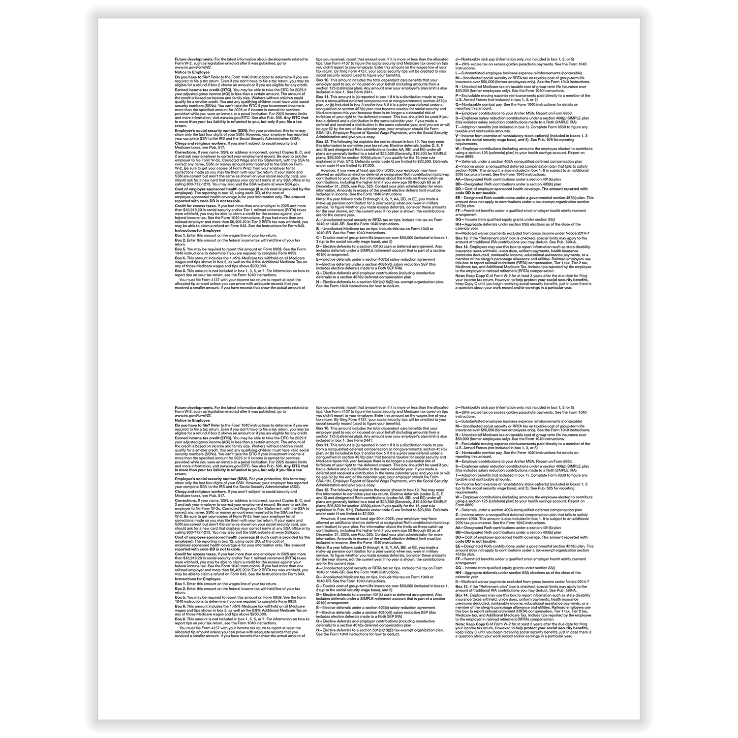 W-2 Form 2UP Blank | IRS Approved 2 Up Blank Tax Form | Formstax