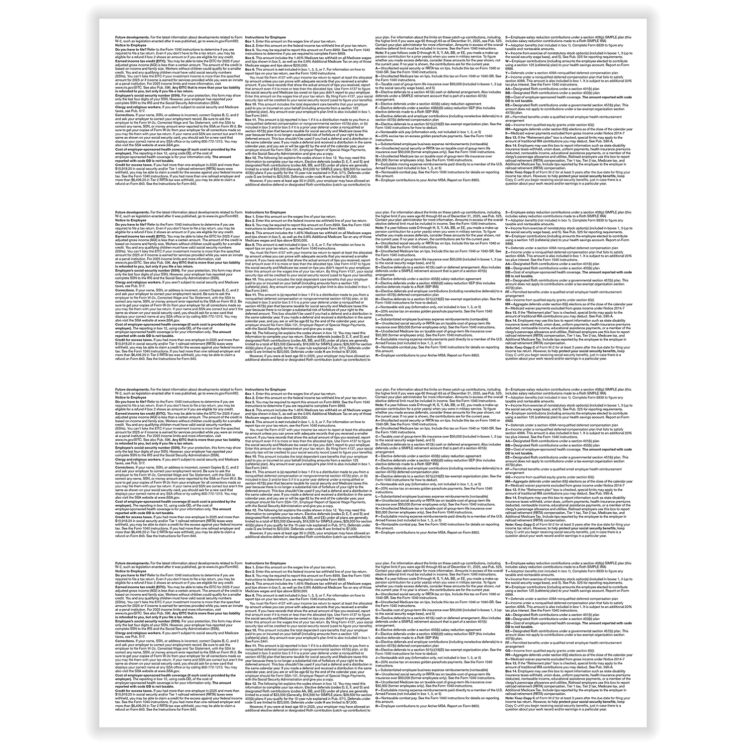 W-2 4-Up Horizontal | Formstax