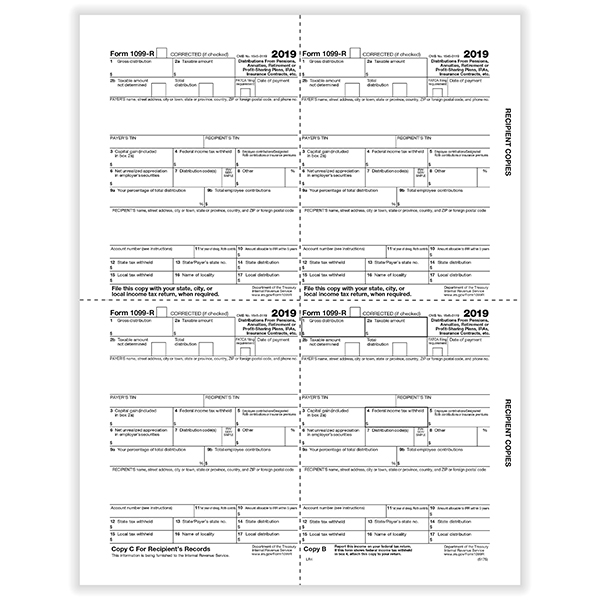 Condensed 4-Up 1099 Tax Form | IRS Approved 1099-R | Formstax