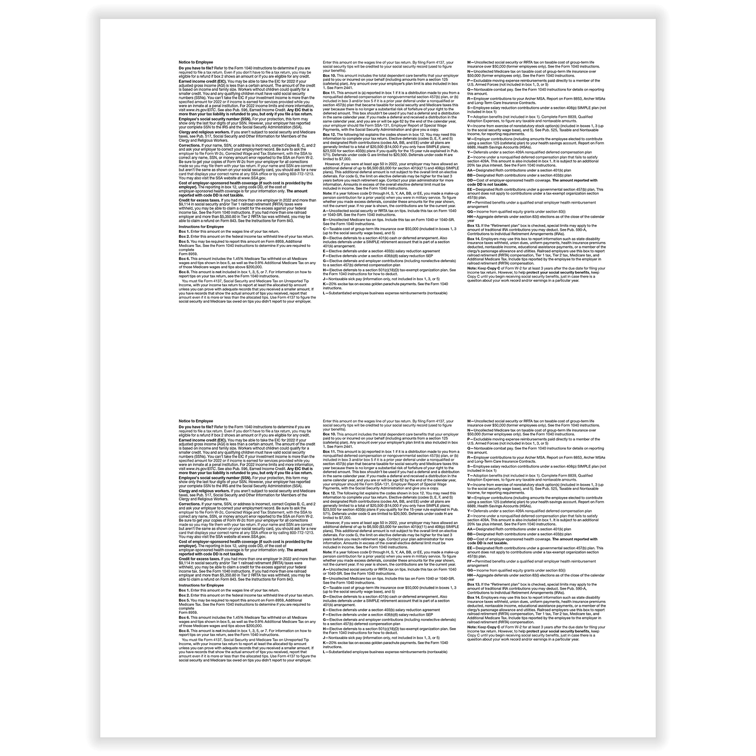 W-2 Form 2UP Blank | IRS Approved 2 Up Blank Tax Form | Formstax