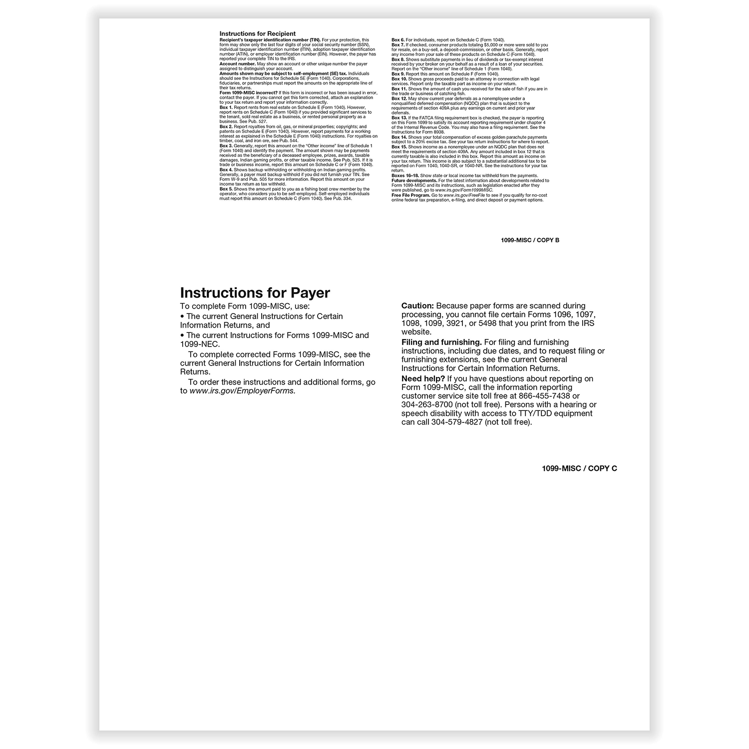 Blank 1099 Forms | 1099 Blank Misc Backer | Formstax