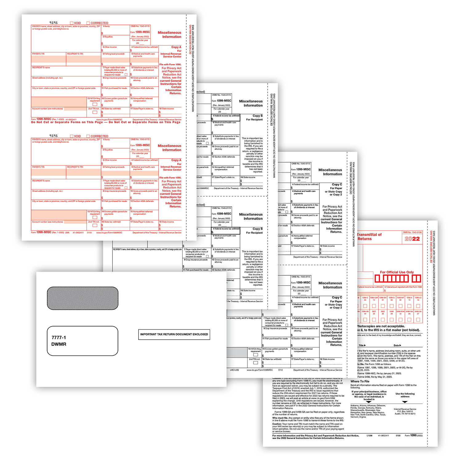 1099 Tax Form W Envelope | 1099-MISC Laser 4Part | Formstax