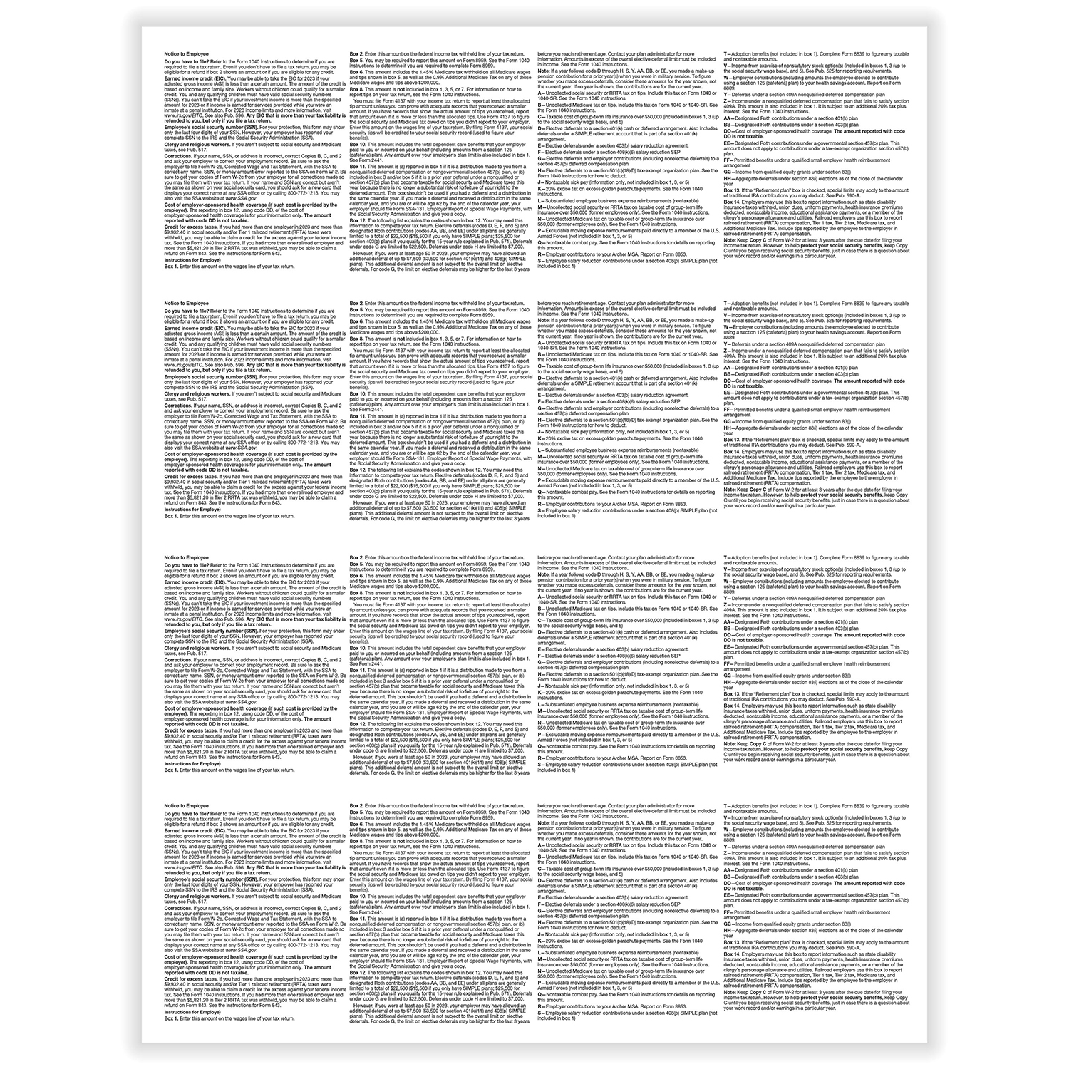 W-2 4-Up Horizontal | Formstax