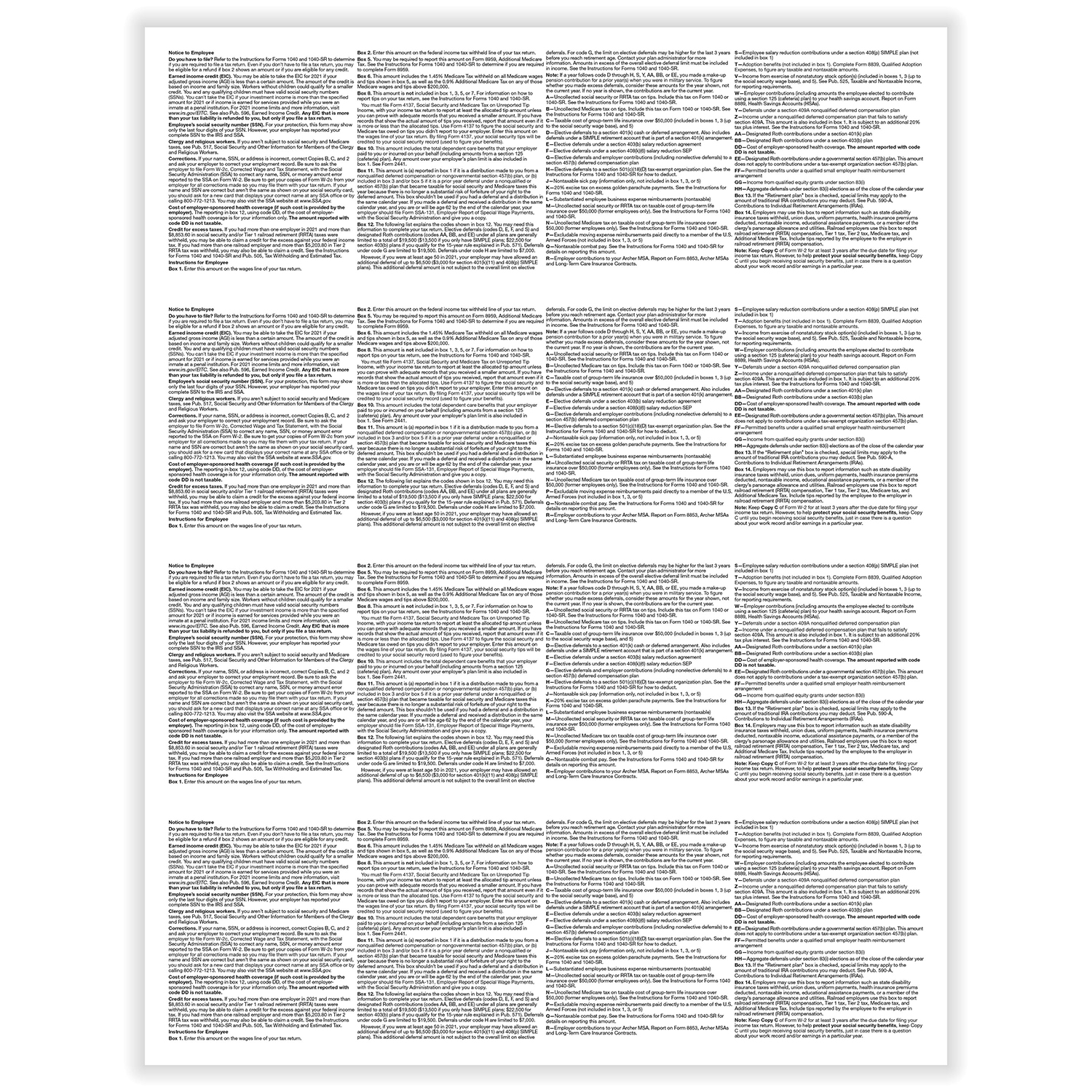 W-2 4-Up Blank Face Forms | Formstax