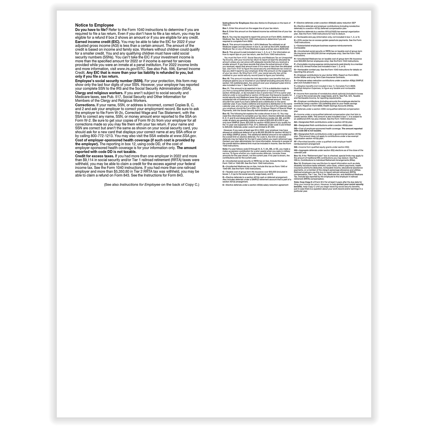 W-2 4-Up Alternate Employee Copies | Formstax