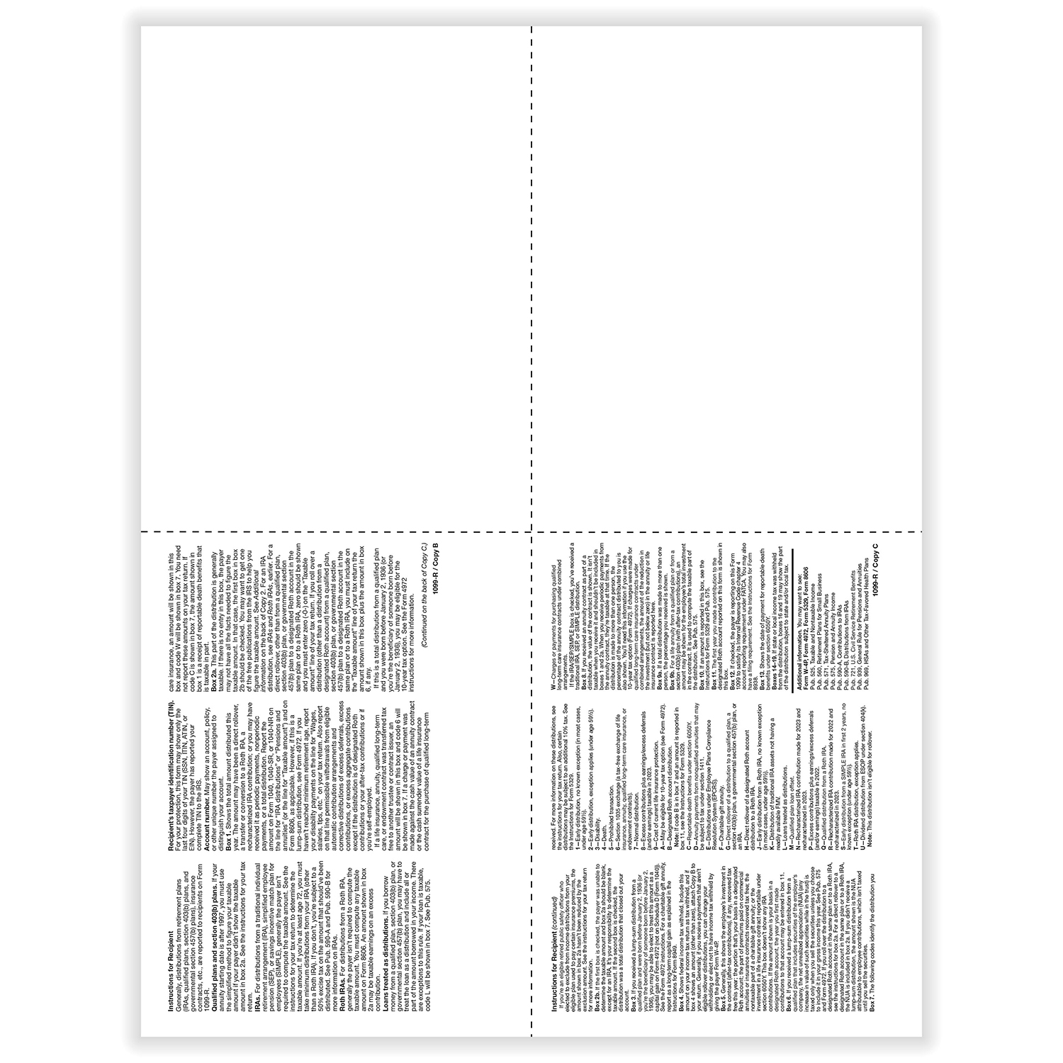 1099-R 4-Up Blank Box w/ Copy B and C Backer | Formstax