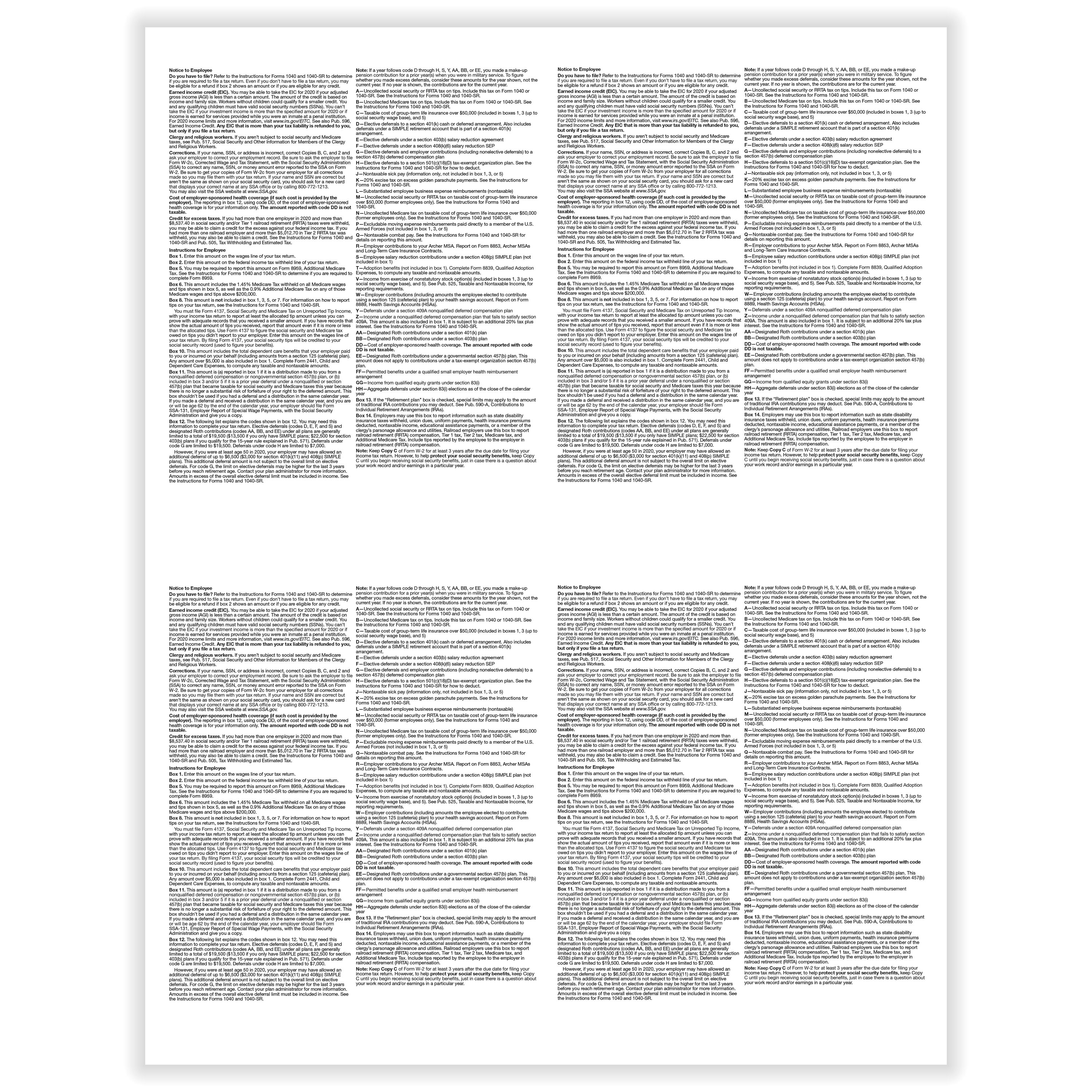 W-2 4-Up Blank | Blank W-2 Forms | W-2 Form | Formstax