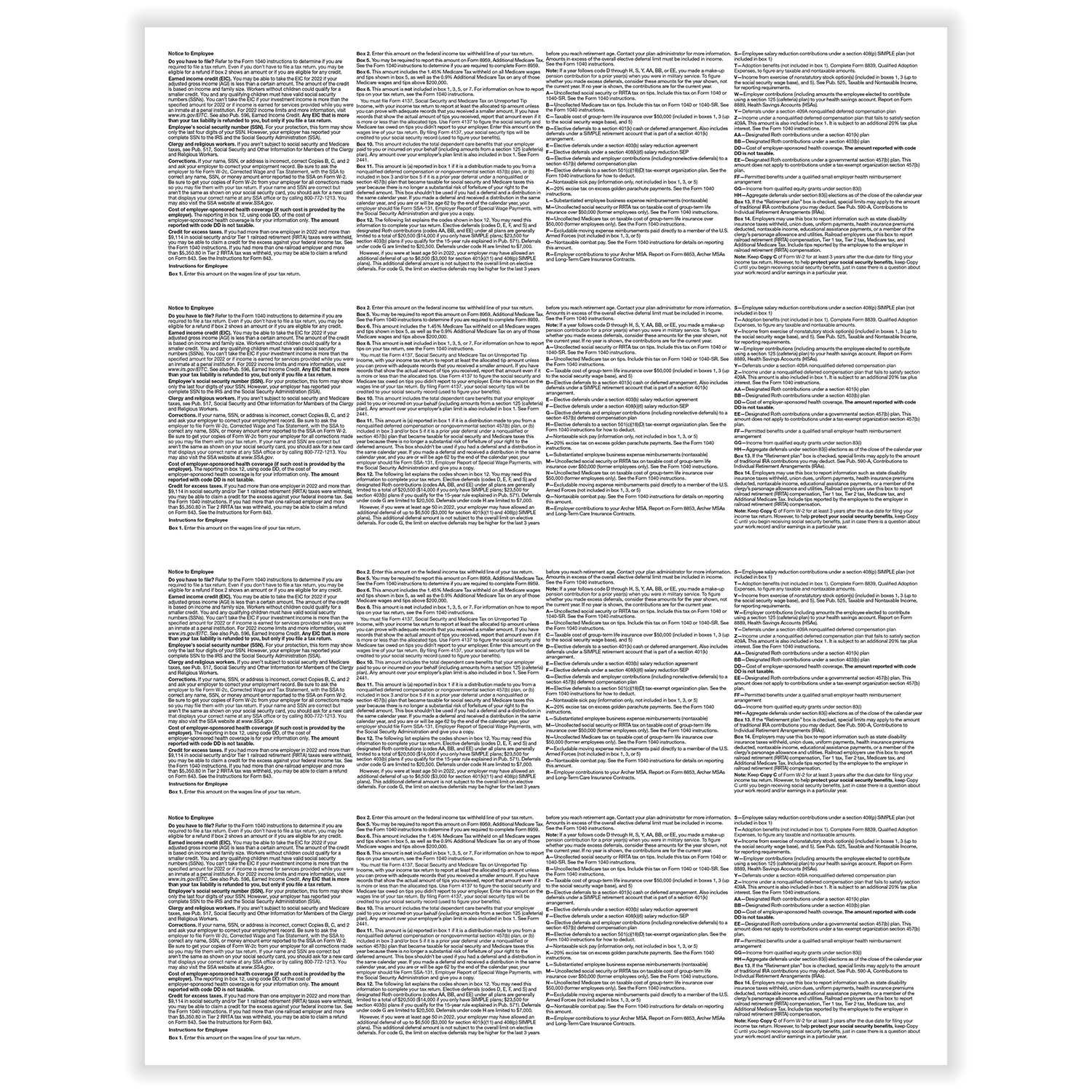 W-2 4-Up Blank | Blank W-2 Forms | W-2 Form | Formstax